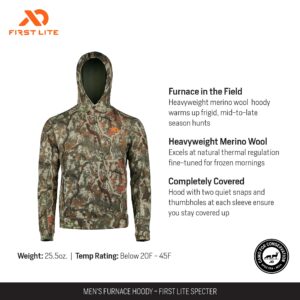 First Lite Men's Furnace Hoody - Merino Wool Camo Hunting Fleeced Pullover - First Lite Specter - Medium