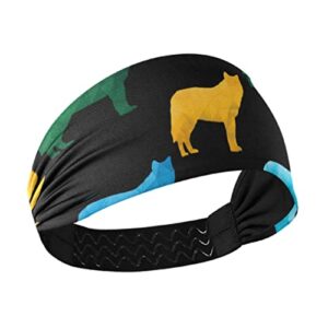 unisex workout headbands colorful-geometric-wolf elastic yoga sweatband stretchy sports hairband