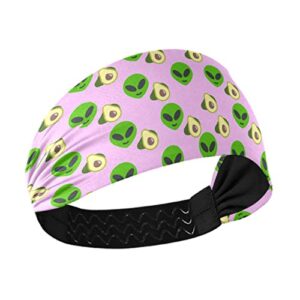 unisex workout headbands funny-aliens-avocados-pink elastic yoga sweatband stretchy sports hairband