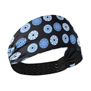 unisex workout headbands evil-eye-blue-black elastic yoga sweatband stretchy sports hairband