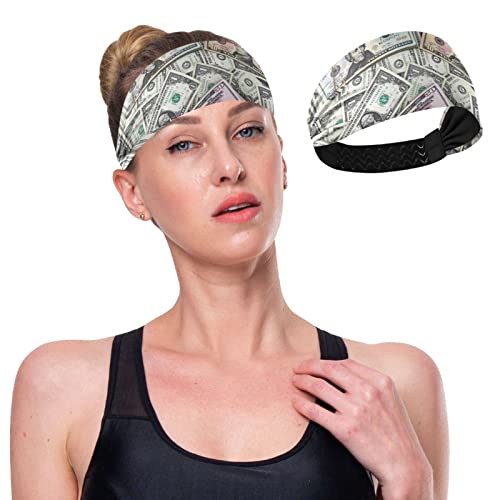 Unisex Workout Headbands Dollars-Money-Cash-Pattern Elastic Yoga Sweatband Stretchy Sports Hairband