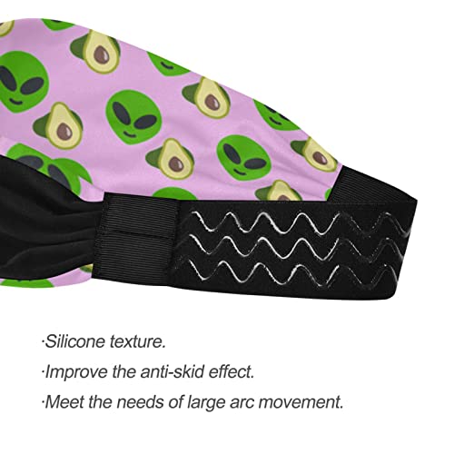 Unisex Workout Headbands Funny-Aliens-Avocados-Pink Elastic Yoga Sweatband Stretchy Sports Hairband