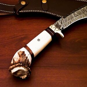 Custom FORGED DAMASCUS Steel Hunting Knife With Stag and Brass Guard Handle very beautiful knife best gift for Father day