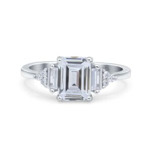 omranii simulated cubic zirconia size-10 emerald cut art deco bridal wedding engagement ring baguette cz 925 sterling silver