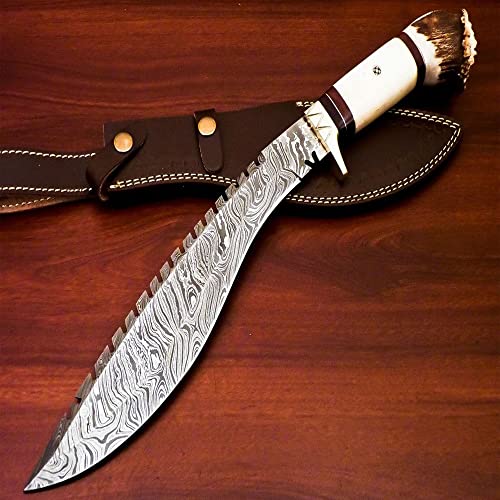 Custom FORGED DAMASCUS Steel Hunting Knife With Stag and Brass Guard Handle very beautiful knife best gift for Father day