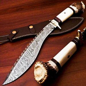 custom forged damascus steel hunting knife with stag and brass guard handle very beautiful knife best gift for father day