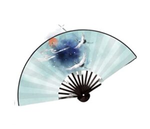 zaego chinese fan folding fan bamboo and wood cloth hand fan，outdoor decoration hanfu dance accessories props fan japanese fan (color : b, size : 26 * 47cm)