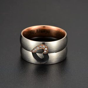 Personalized Matching Heart Promise Rings for Couples Stainless Steel Custom Engraved Couples Rings for Him and Her Set Black Wedding Ring Set His Hers Couples Matching Rings Half Heart Rings Stainless Steel Size 5-13 with Box (Rose Gold)