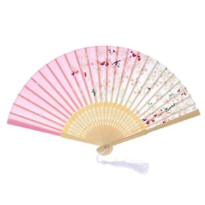 ZAEGO Chinese Fan Folding Hand Fan Chinese Style Dance Wedding Party Lace Silk Folding Hand Held Flower Fan Handheld Folding Fan Japanese Fan (Color : Onecolor, Size : 21 * 55cm)