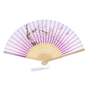 ZAEGO Chinese Fan Folding Hand Fan Chinese Style Dance Wedding Party Lace Silk Folding Hand Held Flower Fan Handheld Folding Fan Japanese Fan (Color : Onecolor, Size : 21 * 55cm)