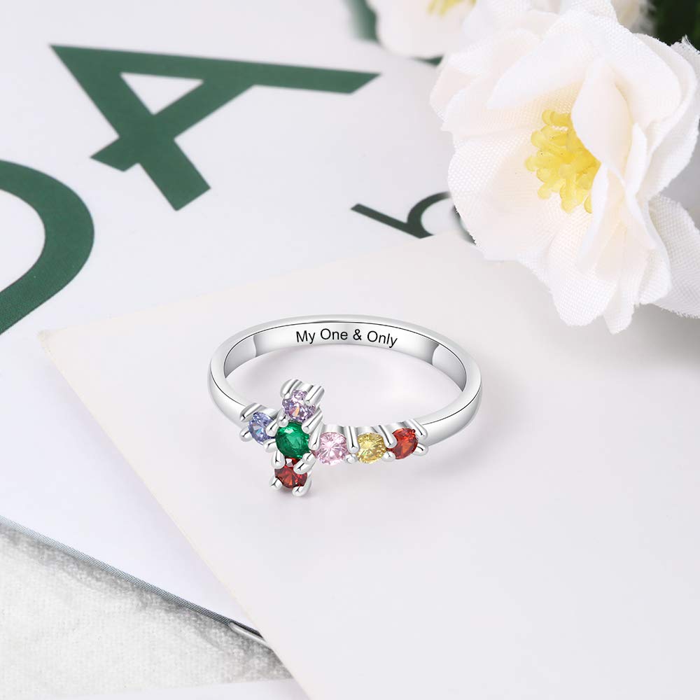 GLAMCARAT Real silver Cross ring with name and 7 birthstones religious christian jewelry for her mothers ring with 7 stones name ring personalized engraved jewelry for her (9)