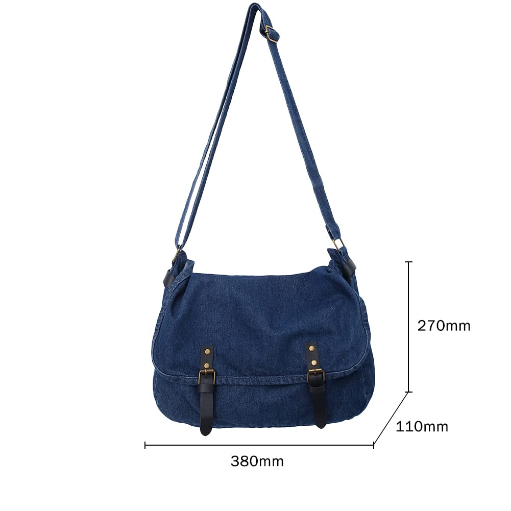 Canvas Messenger Bag Denim Shoulder Bag Hobo Tote Bag Casual Retro Crossbody Bag Large Capacity for Women and Men