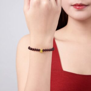 ZHOU LIU FU 24K Solid Gold Bracelet for Women, Real Pure Gold Jewelry Gourd Garnet Beaded Bracelet for Men Girlfriend