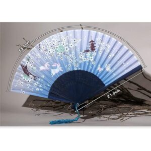 ZAEGO Chinese Fan Folding Hand Fan Chinese Style Dance Wedding Party Lace Silk Folding Hand Held Flower Fan Handheld Folding Fan Japanese Fan (Color : Onecolor, Size : 21 * 55cm)