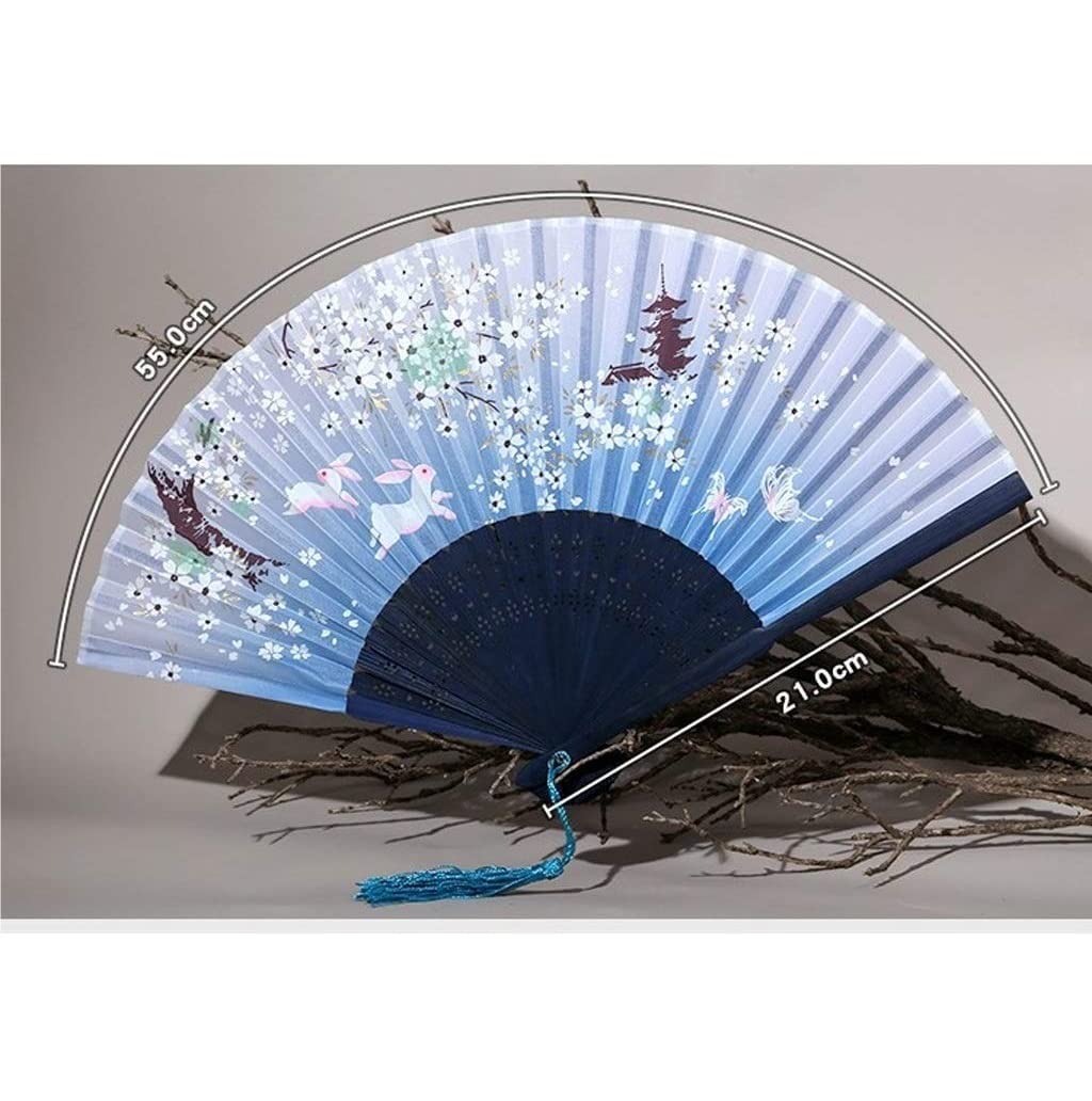 ZAEGO Chinese Fan Folding Hand Fan Chinese Style Dance Wedding Party Lace Silk Folding Hand Held Flower Fan Handheld Folding Fan Japanese Fan (Color : Onecolor, Size : 21 * 55cm)