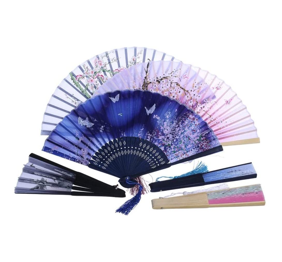 ZAEGO Chinese Fan Folding Hand Fan Chinese Style Dance Wedding Party Lace Silk Folding Hand Held Flower Fan Handheld Folding Fan Japanese Fan (Color : F, Size : 21 * 55cm)