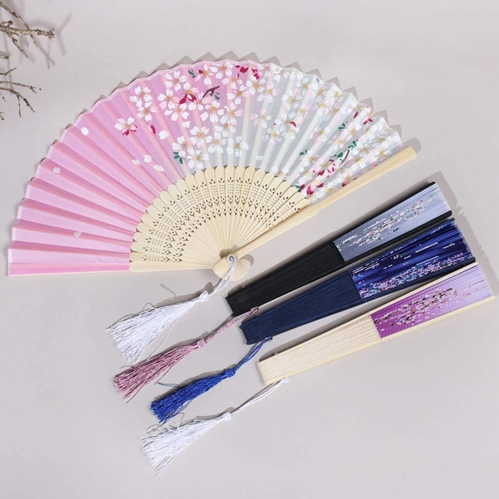 ZAEGO Chinese Fan Folding Hand Fan Chinese Style Dance Wedding Party Lace Silk Folding Hand Held Flower Fan Handheld Folding Fan Japanese Fan (Color : F, Size : 21 * 55cm)