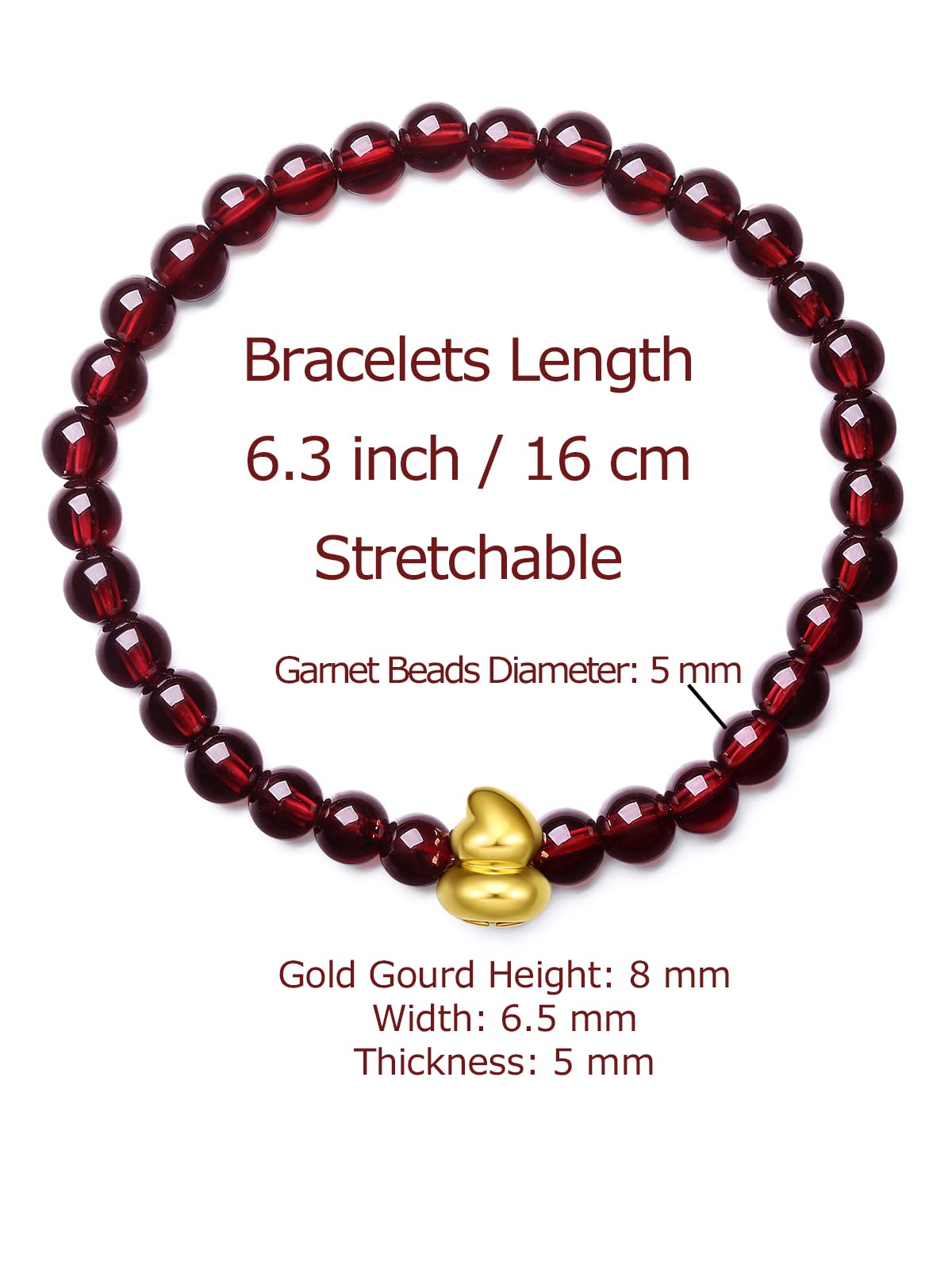 ZHOU LIU FU 24K Solid Gold Bracelet for Women, Real Pure Gold Jewelry Gourd Garnet Beaded Bracelet for Men Girlfriend