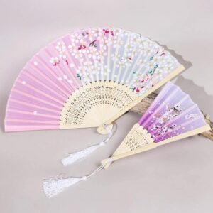 ZAEGO Chinese Fan Folding Hand Fan Chinese Style Dance Wedding Party Lace Silk Folding Hand Held Flower Fan Handheld Folding Fan Japanese Fan (Color : Onecolor, Size : 21 * 55cm)