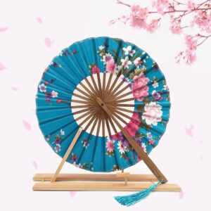 classic cherry flower blossom hand fan surface folding round circle fan wedding party favors gift (black-soul eater1,26 * 32.5cm)