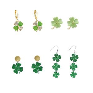 st. patrick's day earrrings green clover shamrock earrring for women acrylic dangle stud earrings set 4pairs