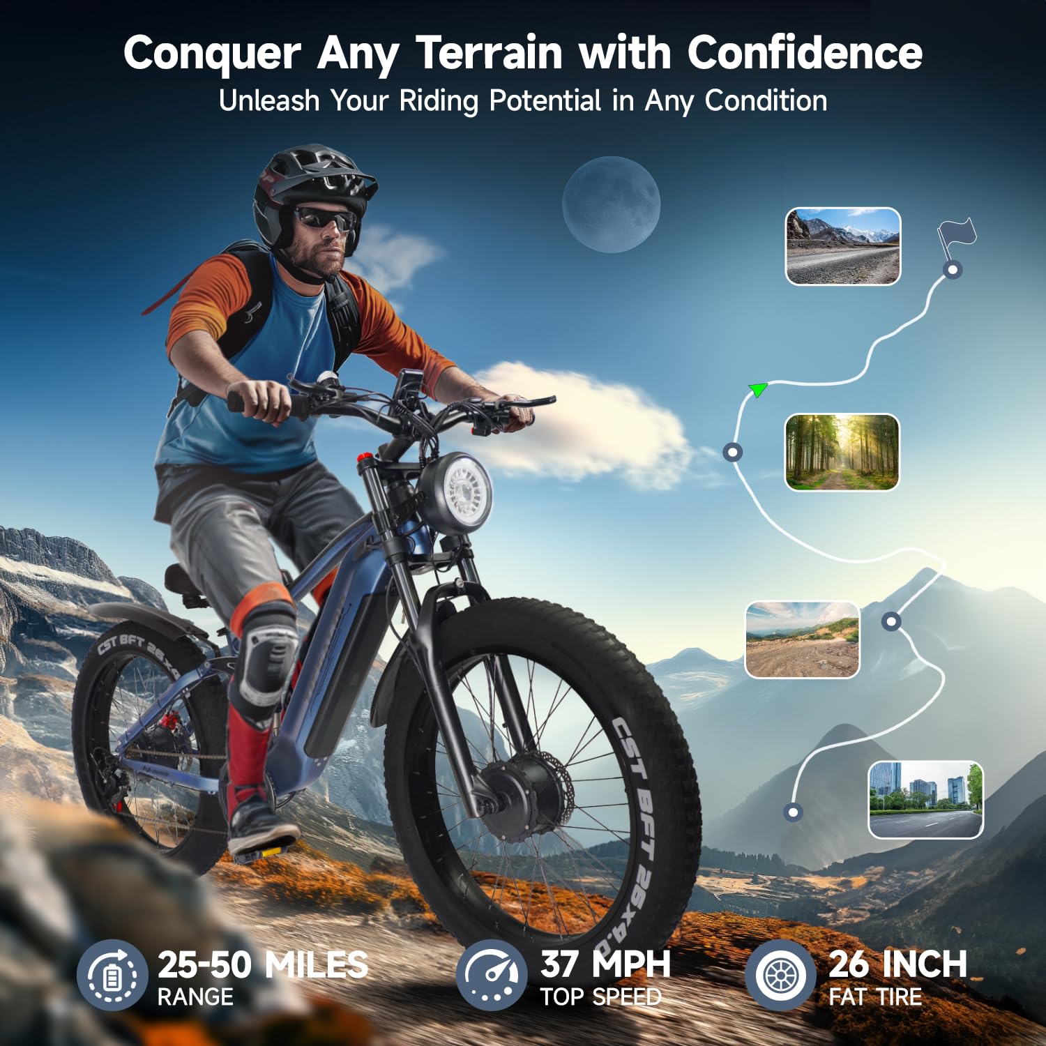 COFANSON Electric Bike for Adults - 2000W Ebike with 37MPH 50Miles Range, 26" x 4.0" Off-Road Fat Tires Electric Bicycle 7 Speed E Bike 52V 22Ah Removable Battery