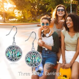 YFN Sterling Silver 3 Sister Gifts Earrings, Tree of Life Design, Hypoallergenic, for Birthday or Thanksgiving Day, 1 Pair