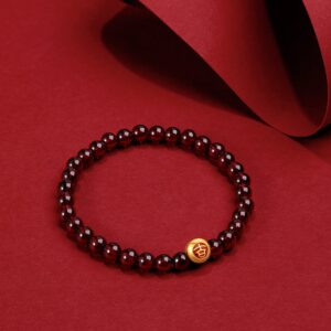 ZHOU LIU FU 24K Solid Gold Bracelet for Women, Real Pure Gold Jewelry Gourd Garnet Beaded Bracelet for Men Girlfriend