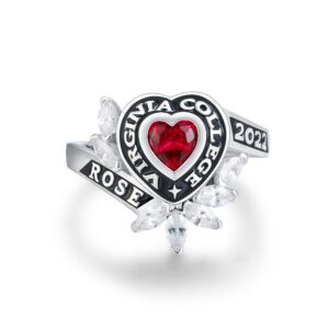 jnj women's class ring, personalized for high school and college graduates, sterling silver, birthstone, original design, heart collection-jour nouveau jewelry (platinum)