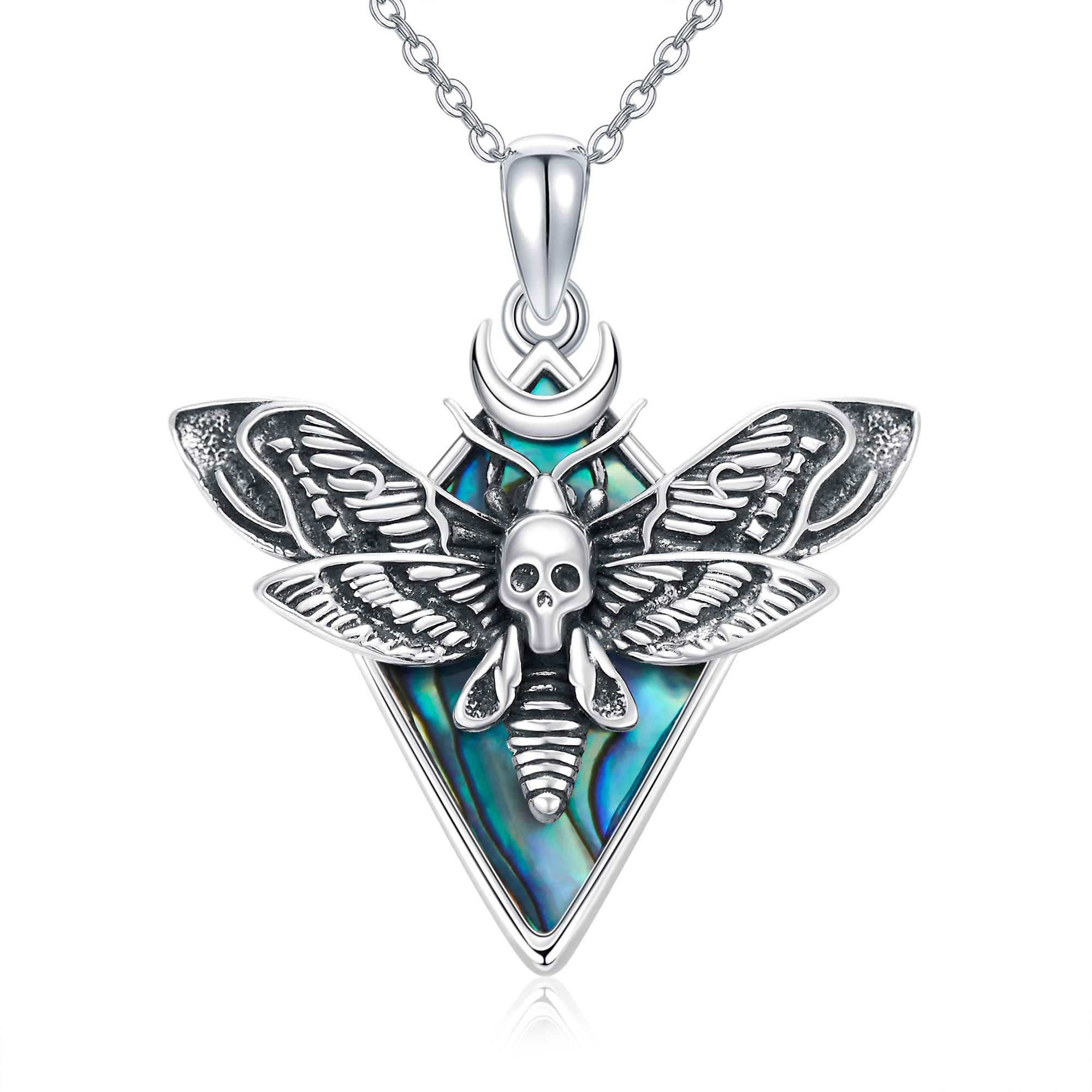 CUPENDA Moth Necklace Sterling Silver Death Skull Moth Pendant Necklace Gothic Jewelry Gift for Women Men