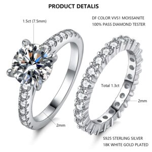 Ctarlitu 1.5CT Center Moissanite Stackable Engagement Rings Eternity Promise Wedding Ring D Color VVS1 Clarity 925 Sterling Silver Bridal Rings Sets for Women