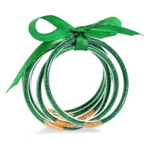 faerliiry st. patrick's day bracelets glitter jelly bangles bracelets gold bangle bracelets for women sparkling stack silicone bangles irish holiday jewelry gift (st. patrick day-6pcs)