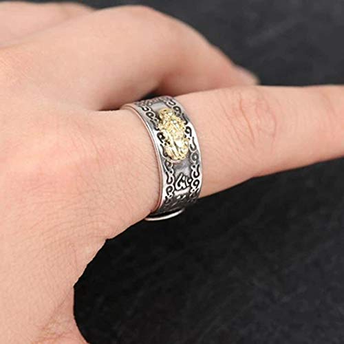 GANGJI Feng Shui Pixiu Mani Mantra Ring Buddhist Protection Wealth Ring Adjustable Ring with Health Lucky Love Gift For Family