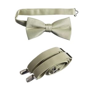 tuxgear mens bow tie and adjustable stretch suspender sets, light sage, 48" mens (light sage, 48" mens)