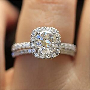 zhanglm 2pcs square diamond rings for women,exquisite zirconia couple ring set engagement wedding jewelry birthday mother's day valentine's day gifts for mom girlfriend wife daughter