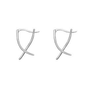 simple line earrings, women's crossover double wire earrings, silver cross earrings, geometric stud earrings jewelry for women