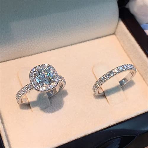 ZHANGLM 2PCs Square Diamond Rings for Women,Exquisite Zirconia Couple Ring Set Engagement Wedding Jewelry Birthday Mother's Day Valentine's Day Gifts for Mom Girlfriend Wife Daughter