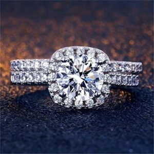 ZHANGLM 2PCs Square Diamond Rings for Women,Exquisite Zirconia Couple Ring Set Engagement Wedding Jewelry Birthday Mother's Day Valentine's Day Gifts for Mom Girlfriend Wife Daughter