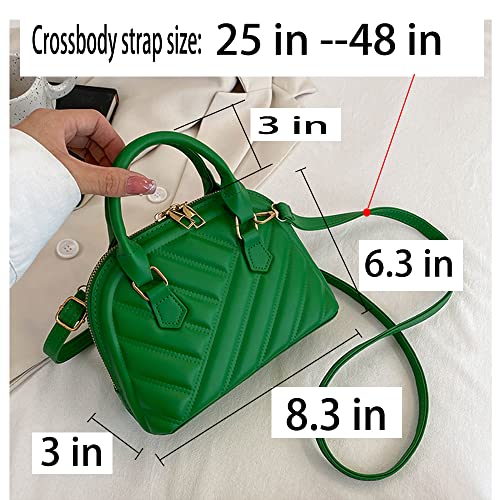 Duomier Small Quilted Purse Top Handle Handbag Crossbody Bag for Womens Classic Square Satchel Teen Girls (Shell Green)