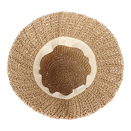 Minache Solid Color Crochet Straw Hat Foldable Wide Brim Outdoor Sun Visor Hat Bucket Hat for Women Girl, 07445 Khaki