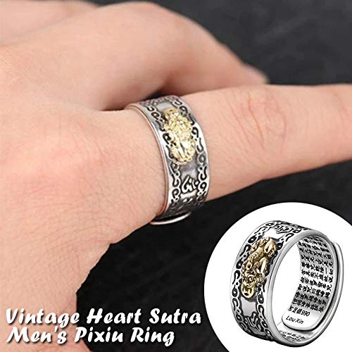 GANGJI Feng Shui Pixiu Mani Mantra Ring Buddhist Protection Wealth Ring Adjustable Ring with Health Lucky Love Gift For Family