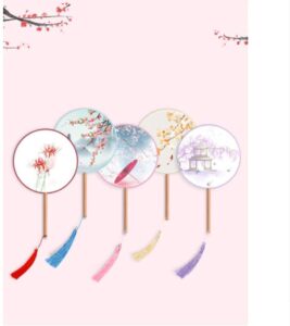 paper fan folding fan chinese fan 2pieces hand fan folded ancient chinese style hanfu cheongsam costume embroidery small round fan folding hand fan japanese fan (color : 2pieces-c, size : fan diamet