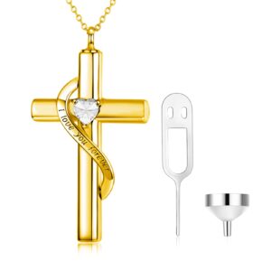 soulmeet crystal cross necklace for ashes, gold plated silver birthstone april cross urn necklace with 10k gold chain for ashes keepsake cremation jewelry for pet human ashes