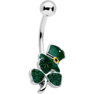 body candy womens 14g 316l stainless steel navel ring top hat shamrock st patricks belly button ring