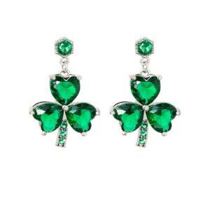 famdecor shamrock earrings studs st patricks day earrings for women rhinestone green heart leaf earring for women st patricks day decor