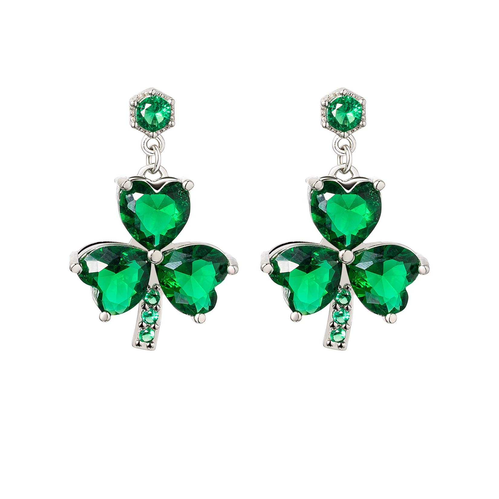 Famdecor Shamrock Earrings Studs St Patricks Day Earrings for Women Rhinestone Green Heart Leaf Earring for Women St Patricks Day Decor