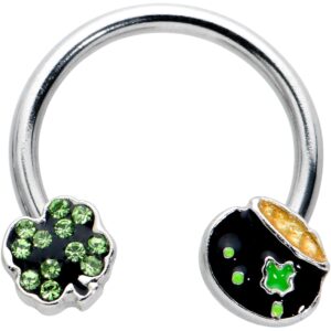 Body Candy 2Pc 14G Nipplerings Piercing Women 316L Steel Shamrock Pot of Gold Horseshoe Mens Nipple Ring Set of 2 14mm