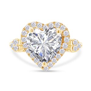 Wishrocks Heart & Round Cut Moissanite Diamond Womens Halo Bridal Wedding Engagement Rings in 10K Yellow Gold (3 Cttw, Clarity-VVS1) Promise Rings for Her Gift Jewelry