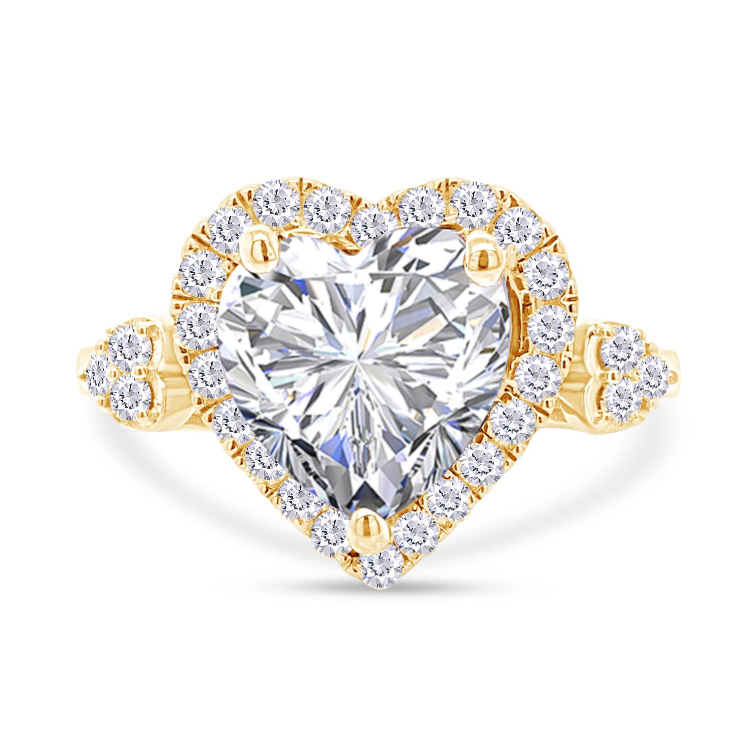 Wishrocks Heart & Round Cut Moissanite Diamond Womens Halo Bridal Wedding Engagement Rings in 10K Yellow Gold (3 Cttw, Clarity-VVS1) Promise Rings for Her Gift Jewelry