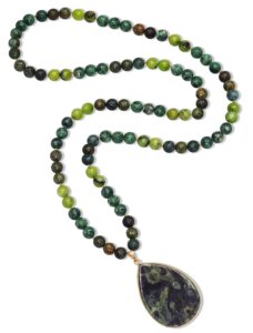 pearlfect long pendant necklaces for women/men trendy, 8mm womens beaded jasper necklaces,32 inch green stone bead boho necklace jewelry,chunky statement necklace, gemstone, jasper